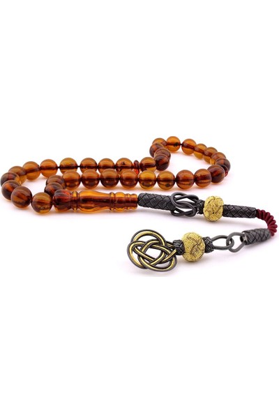 Pigoda 1000 Ayar Gümüşi Kazaz Püsküllü Çay Rengi Damla Kehribar Tesbih