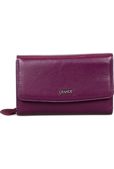 Grande 02725 Hakiki Deri Bayan Cüzdan Mürdüm