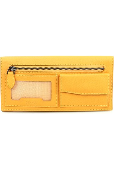 Grande 2749 Hakiki Deri Bayan Cüzdanı Hardal