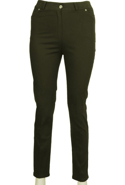 Ruşetül Süper Battal Cotton Kadın Büyük Beden Pantolon Askeri Yeşil