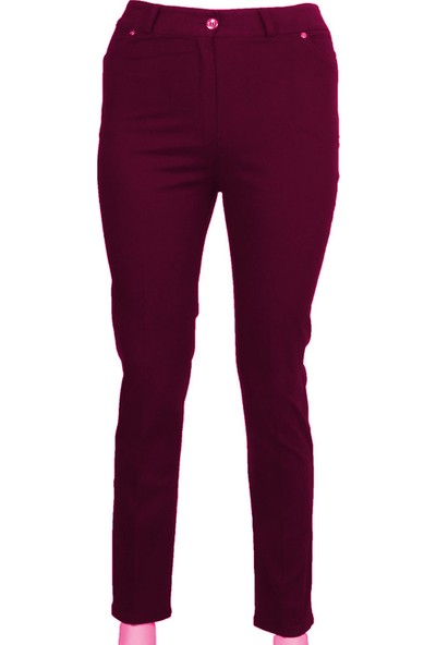 Ruşetül Süper Battal Cotton Kadın Büyük Beden Pantolon Bordo