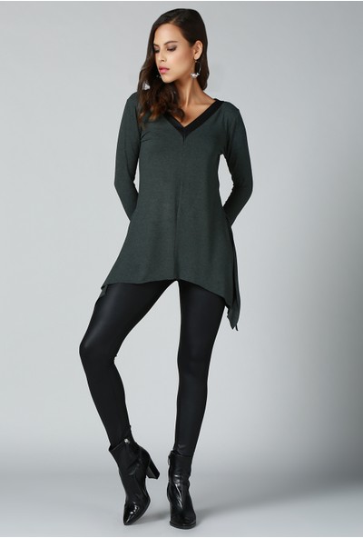 Quincey Yakası Deri Detaylı Tunik