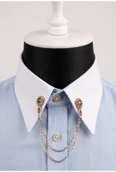 La Pescara Taşlı Zincirli Altın Renk Gömlek Yaka İğnesi Gı026