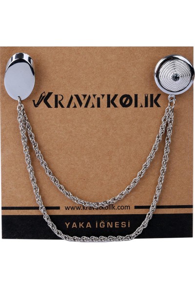 La Pescara Zincirli Taşlı Gümüş Renk Yaka İğnesi Broş Yı69