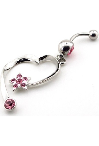 Solfera Pembe Taşlı Kalp Yıldız Cerrahi Çelik Göbek Piercing P424 Solfera Pembe Taşlı Kalp Yıldız Cerrahi Çelik Göbek Piercing P424