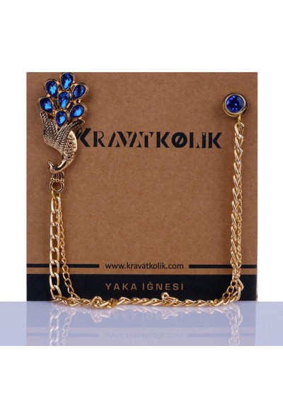 La Pescara Zincirli Taşlı Tavus Kuşu Yaka İğnesi Broş Yı84