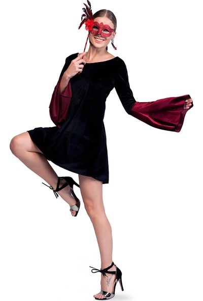 Quincey İspanyol Kol Kadife Elbise