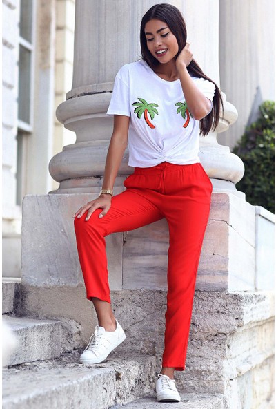 Womenice Beli Bağcıklı Cepli Pantolon