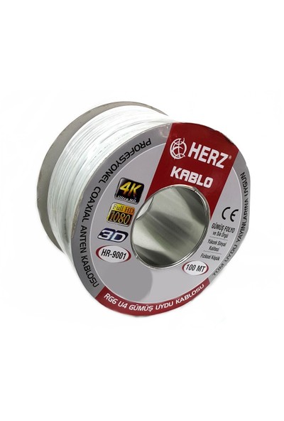 HERZ RG6U4 Uydu Anten Kablosu 100Metre Beyaz HERZ RG6U4 Uydu Anten Kablosu 100Metre Beyaz