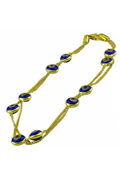 Bilezikhane Çift Sıra Nazar Boncuklu 14 Ayar Altın Bileklik