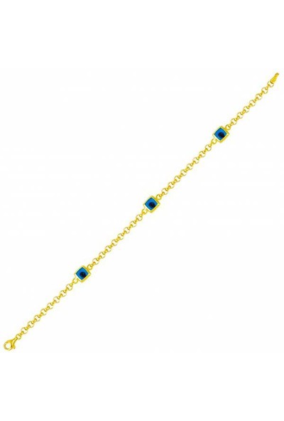 Bilezikhane Kare Göz Boncuk 14 Ayar Altın Bileklik