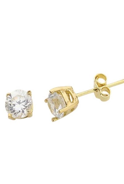 Bilezikhane Küpe Tırnaklı Köşeli Tek Taş 1,15 Gram 14 Ayar Altın