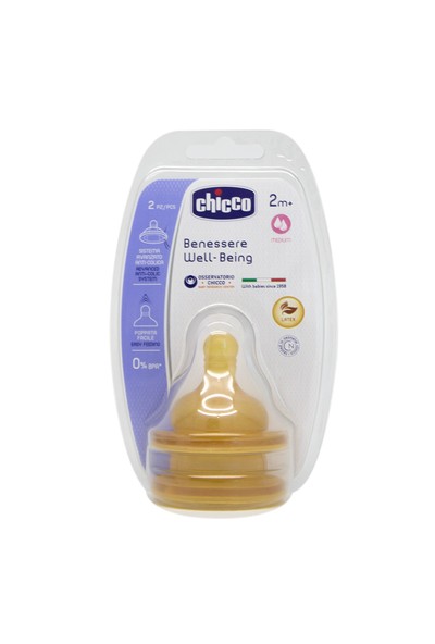 Chicco Wellbeing Biberon Emziği 2 ay+ Orta Akış 2'li Kauçuk Chicco Wellbeing Biberon Emziği 2 ay+ Orta Akış 2'li Kauçuk
