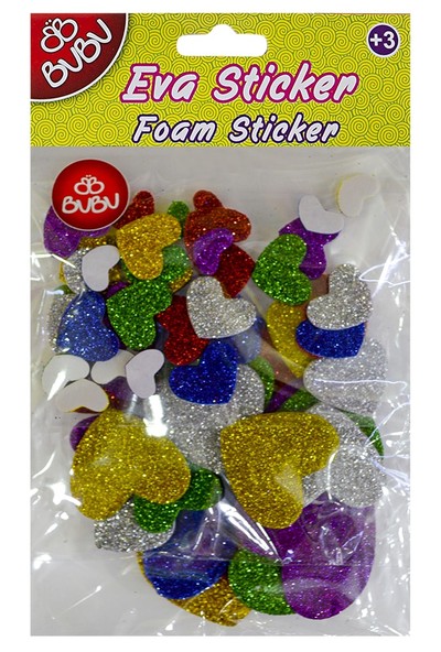 Bu-Bu Eva Sticker Simli Kalp 3 Boy 12'Li Pvc BUBU-STS032 Bu-Bu Eva Sticker Simli Kalp 3 Boy 12'Li Pvc BUBU-STS032