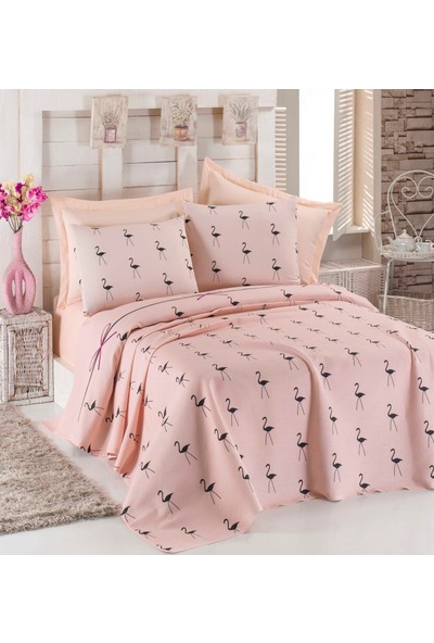 Eponj Home Çift Kişilik Baskılı Pike Takımı Flamingo Pudra Eponj Home Çift Kişilik Baskılı Pike Takımı Flamingo Pudra