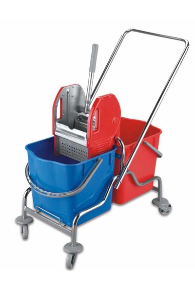 Üçtem Bahat Çift Kovalı Paspas Arabası Krom Taşıyıcılı Metal Presli Üçtem Bahat Çift Kovalı Paspas Arabası Krom Taşıyıcılı Metal Presli