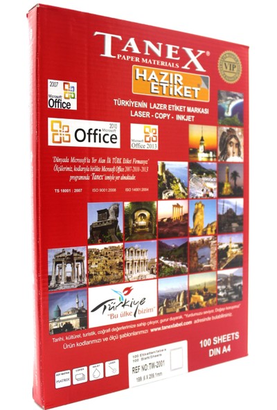 Tanex Düz Kenar Lazer Etiket A4 210*297 Mm