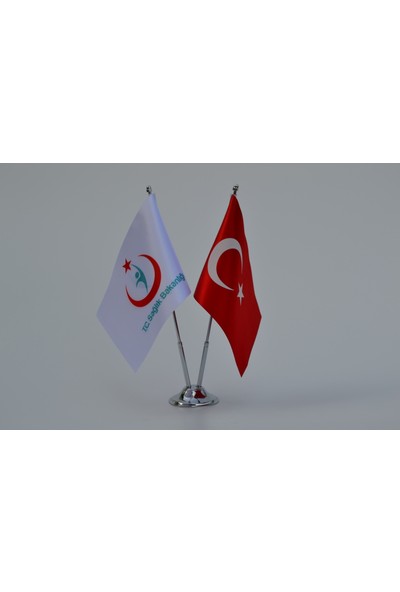 Bayrakal Sağlık Bakanlığı Logolu ve Türk Bayrağı Masa Bayrak Takımı