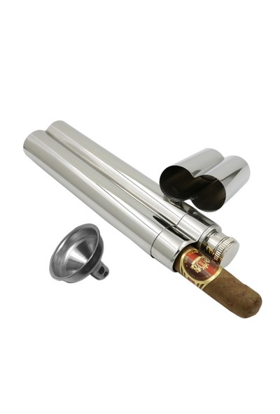 Çelik 2'li Kapaklı Puro Kılıfı ve içki Matarası ps01