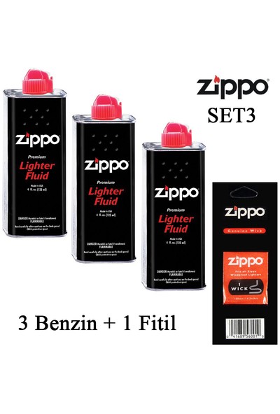 Zippo Çakmak ikmal Seti,3 bidon benzin +1 fitil set3 Zippo Çakmak ikmal Seti,3 bidon benzin +1 fitil set3