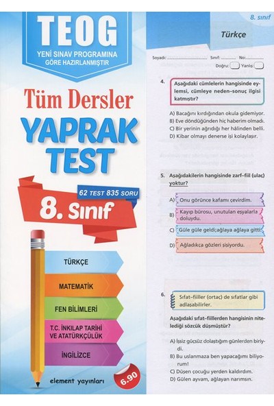 Element Yayınları 8. Sınıf Teog Tüm Dersler Yaprak Test Element Yayınları 8. Sınıf Teog Tüm Dersler Yaprak Test