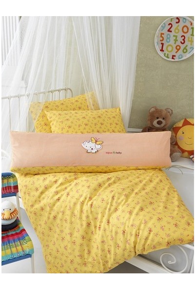 Aqua Baby Kelebekli Fil Nakışlı Bebek Nevresim Takımı