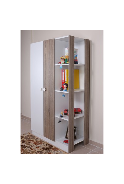 Adetto Kuvars 2 Kapaklı Kitaplıklı Gardırop - Ceviz Beyaz Adetto Kuvars 2 Kapaklı Kitaplıklı Gardırop - Ceviz Beyaz