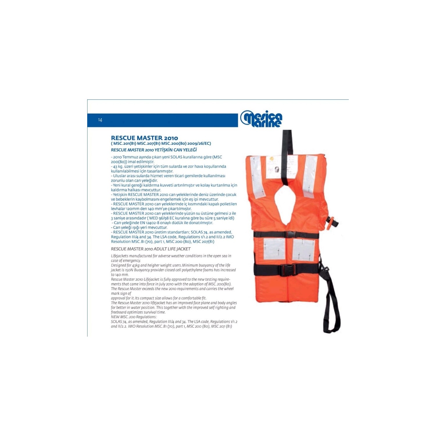 Mesica Rescue Master 2010 Yetişkin Solas Can Yeleği Fiyatı