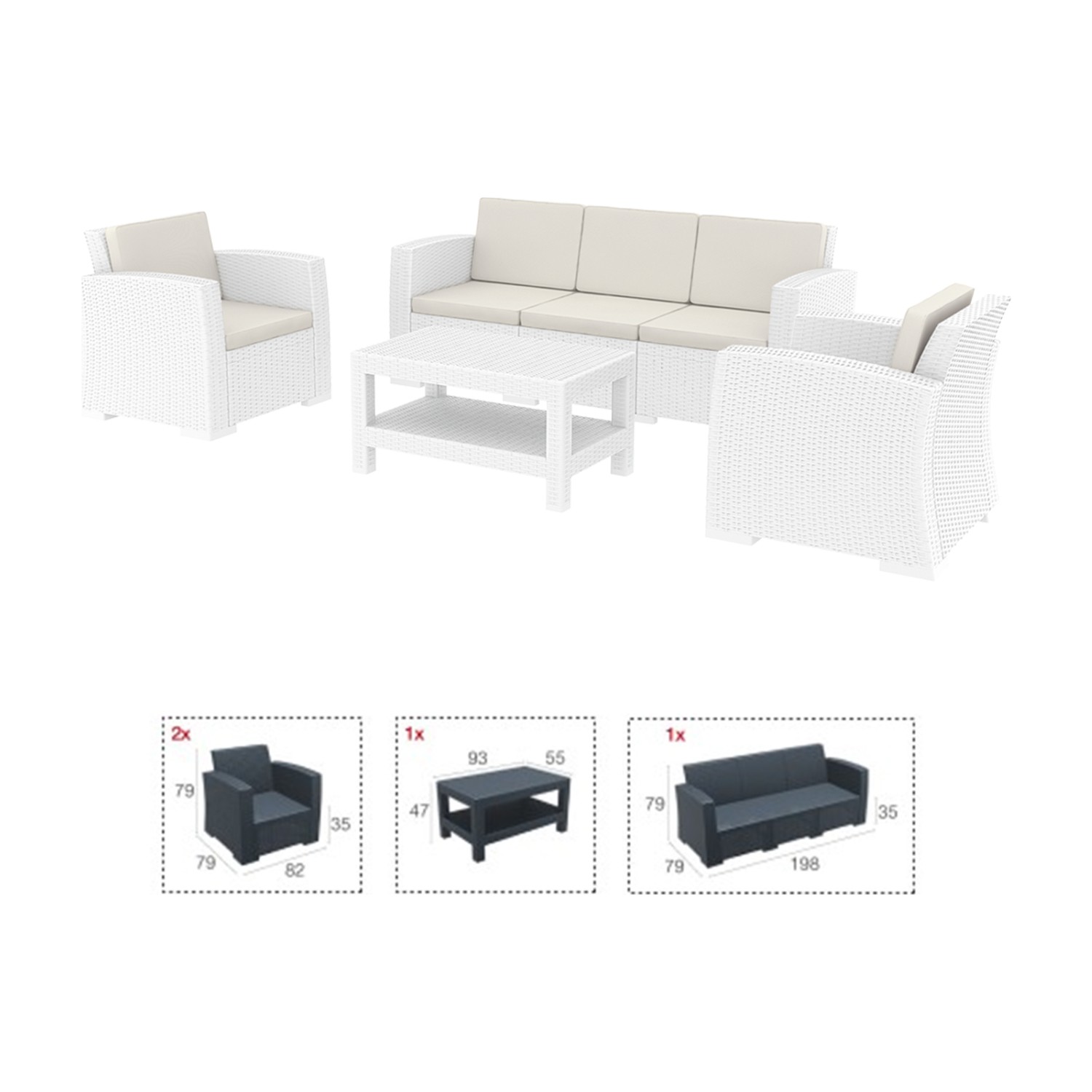 Siesta Rattan Monaco Lounge XL Koltuk Seti - Beyaz Fiyatı