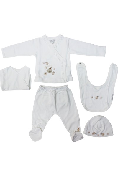 Mini Damla 41695 Organik Kız Bebek Hastane Çıkışı 5Li Set Krem