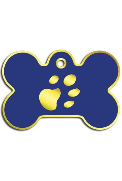 Dalis Pet Tag - Kemik Şeklinde 24 Ayar Altın Kaplama Büyük Köpek Künyesi (Lacivert)