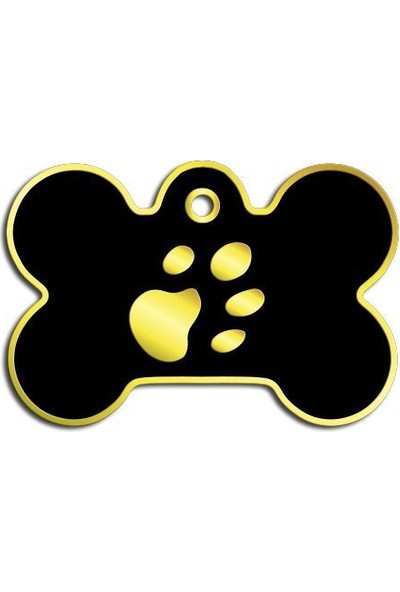 Dalis Pet Tag - Kemik Şeklinde 24 Ayar Altın Kaplama Büyük Köpek Künyesi (Siyah)
