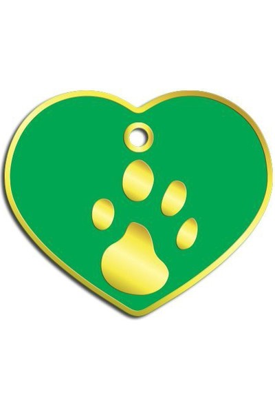 Dalis Pet Tag - Kalp Şeklinde 24 Ayar Altın Kaplama Büyük Köpek Künyesi (Yeşil)