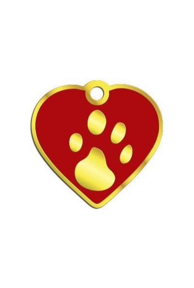 Dalis Pet Tag - Kalp Şeklinde 24 Ayar Altın Kaplama Küçük Köpek Ve Kedi Künyesi (Kırmızı)