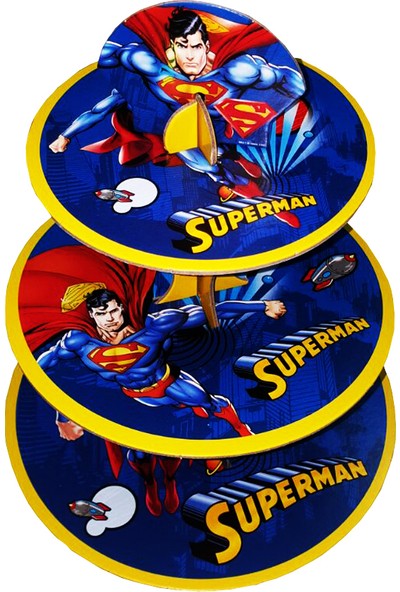 Tahtakale Toptancısı 3 Katlı Karton Cupcake Standı Süperman Temalı Kek Standı