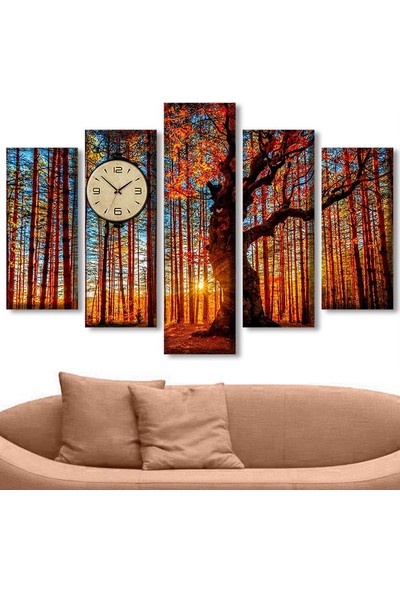 Grafizm-5 Parçalı Saatli Kanvas Tablo-Çiçekli Tablolar-GR-130 Grafizm-5 Parçalı Saatli Kanvas Tablo-Çiçekli Tablolar-GR-130