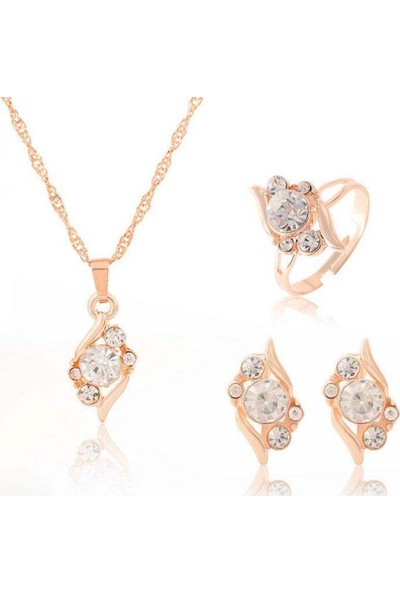 Moda Rose Gold Kaplama Kristal Kolye Yüzük Küpe Takı Seti Doğum Günü Hediyeleri Moda Rose Gold Kaplama Kristal Kolye Yüzük Küpe Takı Seti Doğum Günü Hediyeleri