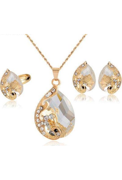 Romantik Hediyeler Yeni Moda Yüksek Kalite Takı Seti Beyaz Kristal Kolye Küpe Yüzük Seti Romantik Hediyeler Yeni Moda Yüksek Kalite Takı Seti Beyaz Kristal Kolye Küpe Yüzük Seti