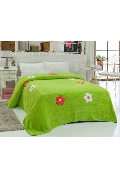 Bilgiçler Velsoft Tek Kişilik Kabartma Nakışlı Örtü Yeşil