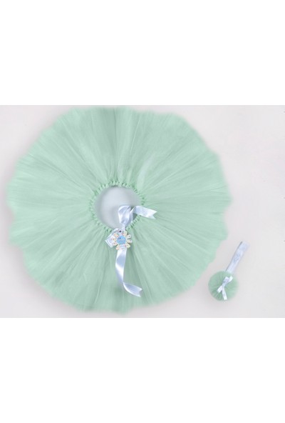Azebu Tütü Etek Bağlama+Saç Bandı Su Yeşili-1-2 Yaş