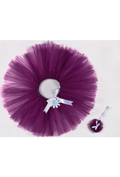 Azebu Tütü Etek Bağlama+Saç Bandı Mürdüm-3-4 Yaş