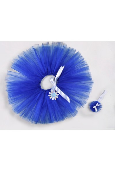 Azebu Tütü Etek Bağlama+Saç Bandı Saks-5-7 Yaş