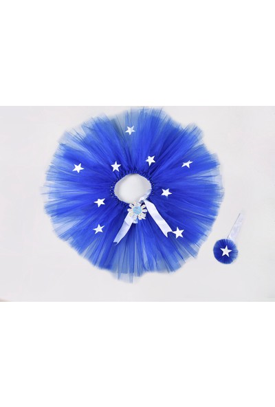 Azebu Tütü Etek Tasarım+Saç Bandı Saks-Yıldız-1-2 Yaş