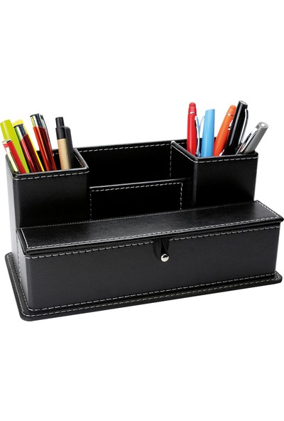 Mucito Masaüstü Deri Kalemlik Notluk Kapaklı Bölme