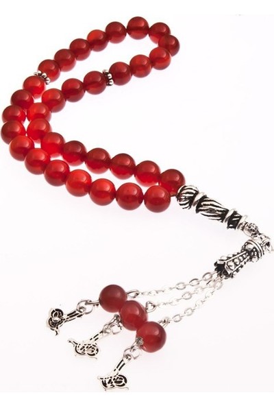 Else Silver Gümüş Kaplama Kırmızı Akik Tesbih