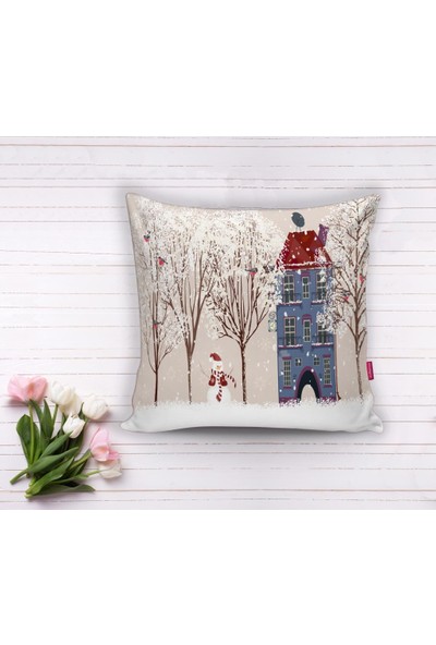 RealHomes Kar Manzaralı Dijital Baskılı Dekoratif Yastık Kırlent Kılıfı