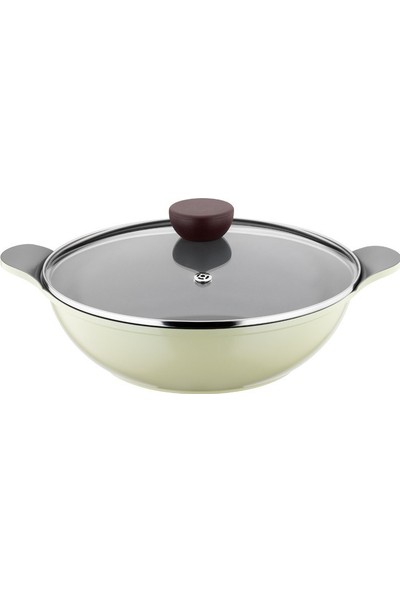 Kütahya Porselen Cerapure 28 Cm Wok Tava Cam Kapaklı Yeşil