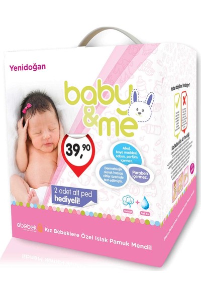 baby&me Islak Yenidoğan Pamuk Mendil Kız 12 Paket baby&me Islak Yenidoğan Pamuk Mendil Kız 12 Paket