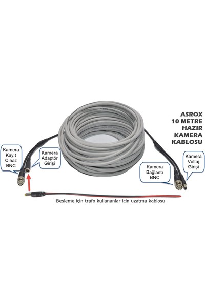 Asrox Hazır CCTV Kamera Kablosu 10 Metre Tak Kullan Asrox Hazır CCTV Kamera Kablosu 10 Metre Tak Kullan