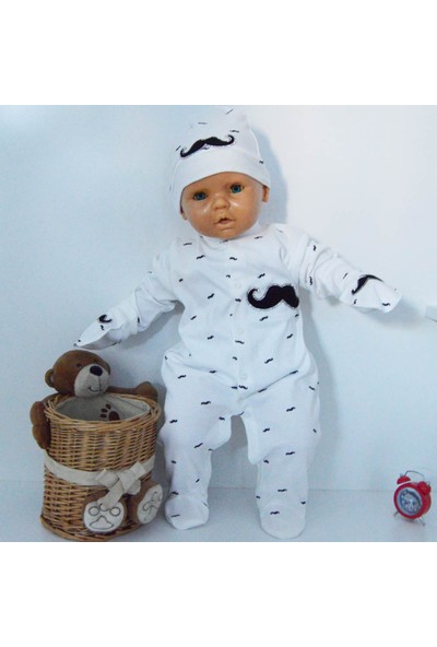 Eda Baby 9157-1 Bıyık Baskılı Bebek Tulumu